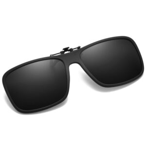 oopsmi clip-on sunglasses polarized unisex anti-glare driving glasses flip up design for prescription glasses (black lens)