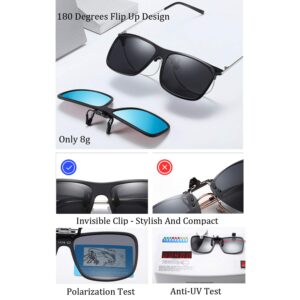 OopsMi Clip-on Sunglasses Polarized Unisex Anti-Glare Driving Glasses Flip Up Design For Prescription Glasses (Black Lens)