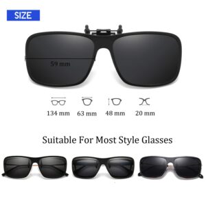 OopsMi Clip-on Sunglasses Polarized Unisex Anti-Glare Driving Glasses Flip Up Design For Prescription Glasses (Black Lens)