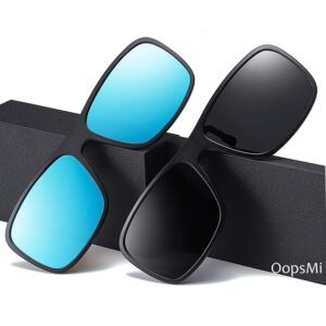 OopsMi Clip-on Sunglasses Polarized Unisex Anti-Glare Driving Glasses Flip Up Design For Prescription Glasses (Black Lens)