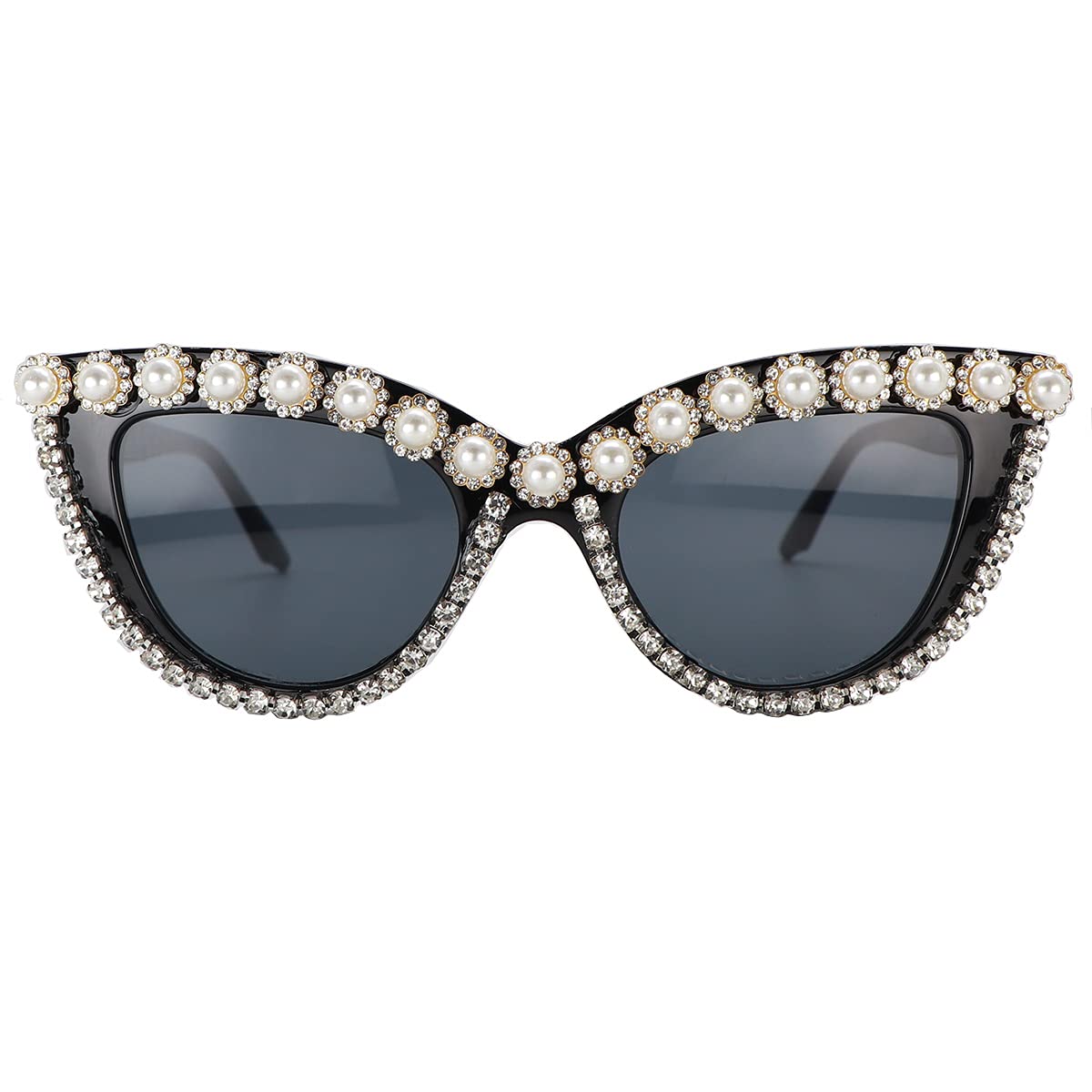 FUPRECIOUS Oversized Cat Eye Sunglasses for Women Handmade Rhinestone Pearl Plastic Frame