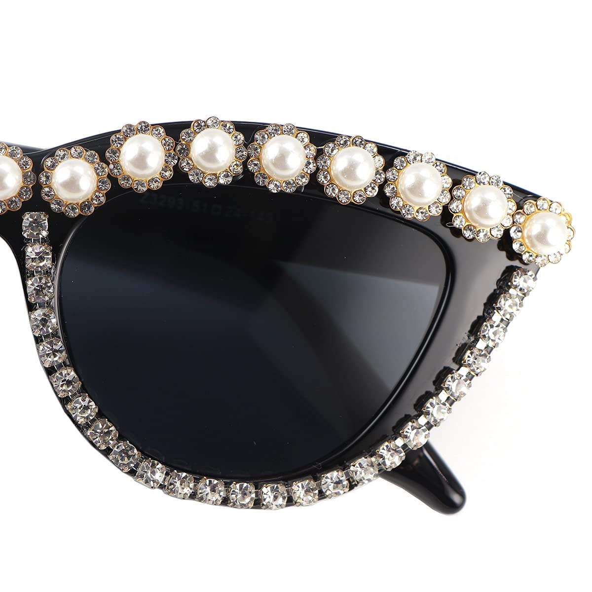 FUPRECIOUS Oversized Cat Eye Sunglasses for Women Handmade Rhinestone Pearl Plastic Frame