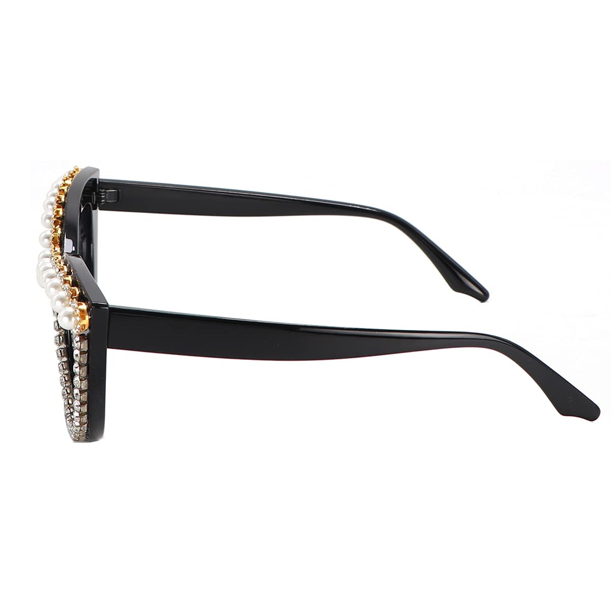 FUPRECIOUS Oversized Cat Eye Sunglasses for Women Handmade Rhinestone Pearl Plastic Frame