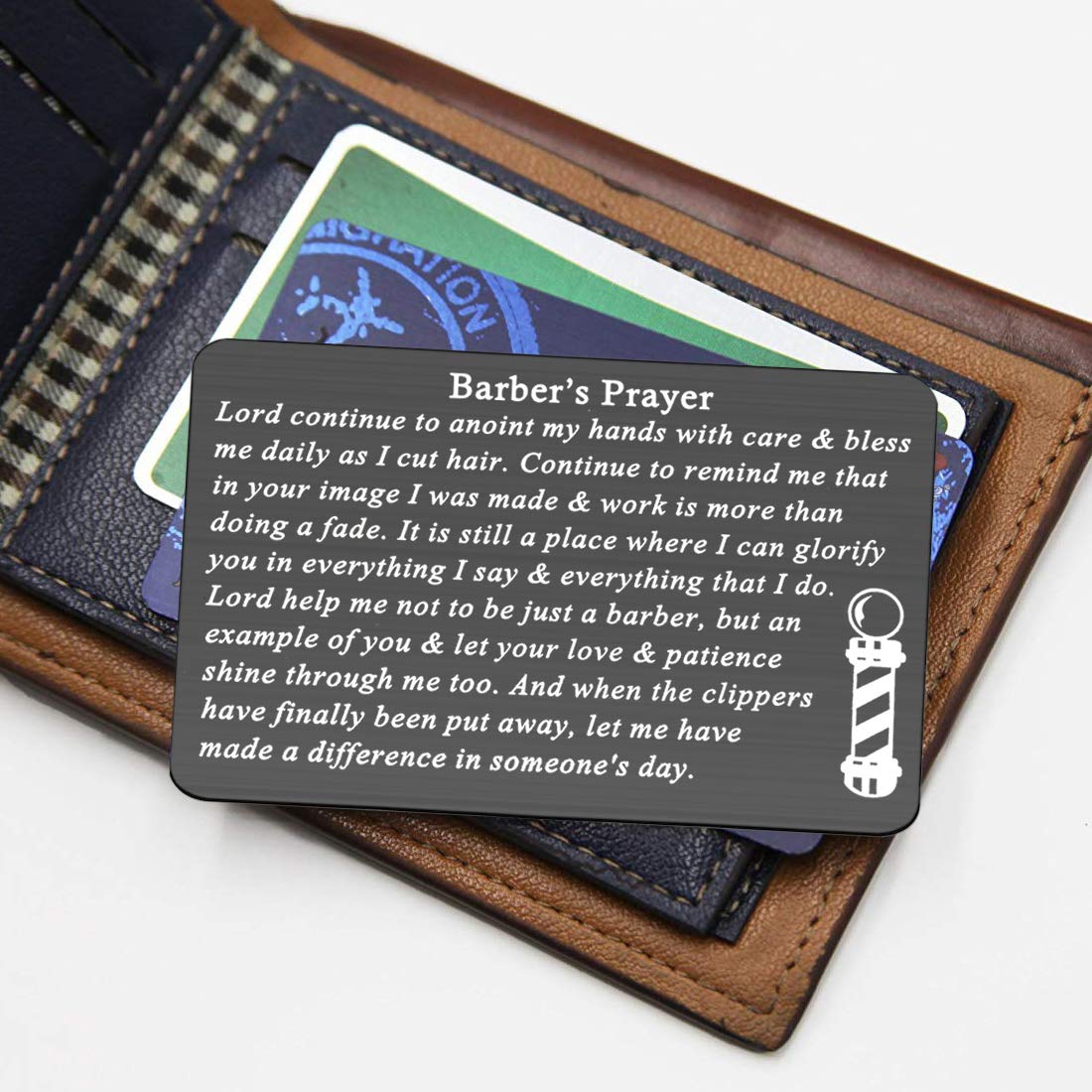 Gzrlyf Barber's Prayer Wallet Card Metal Wallet Insert Inspirational Gifts for Hairdresser Hairstylist (Black)