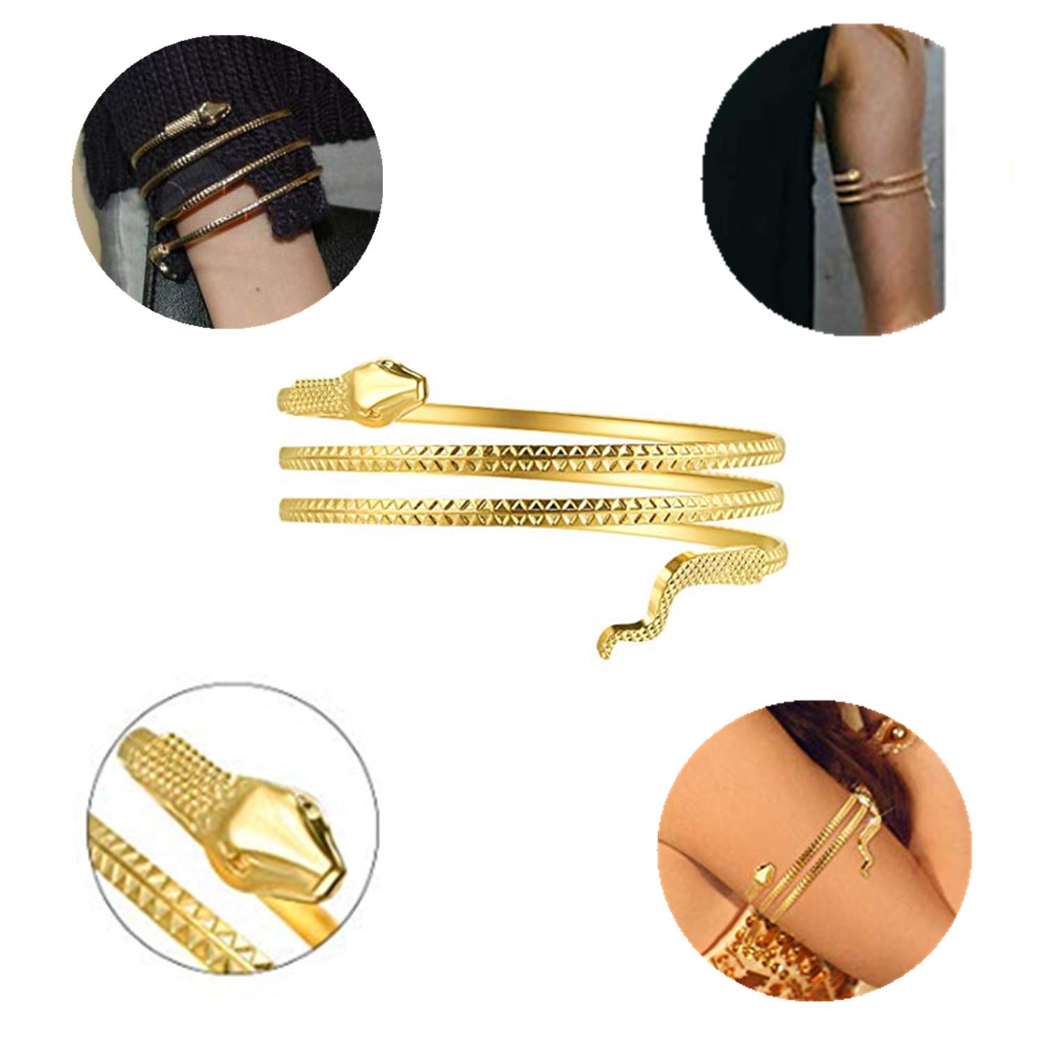 JinYu Metal Snake Armband Swirl Snake Spiral Upper Arm Cuff Armlet Bangle Bracelet Egyptian Costume Accessory for Women Gold