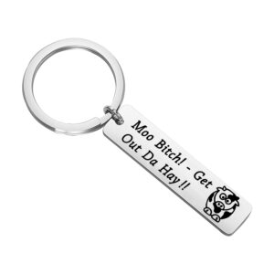 feelmem funny cow cow lover gift moo bitch get out da hay keychain farmer gift