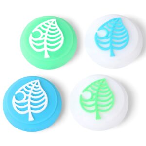 tscope cute thumb grip caps for nintendo switch/lite/oled controller, for animal crossing kawaii leaf joystick analog soft silicone button stick covers for ns joy cons (blue&green leaf)