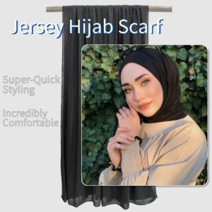 Harewom Jersey Hijab Scarf for Women Long Soft Muslim Turban Hair Wrap Headwrap Scarves Black&Camel