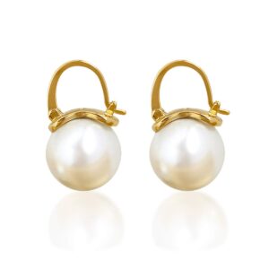 owmell elegant 925 sterling silver pearl drop earrings dangle stud gold plated earrings for women large size 12mm - gold