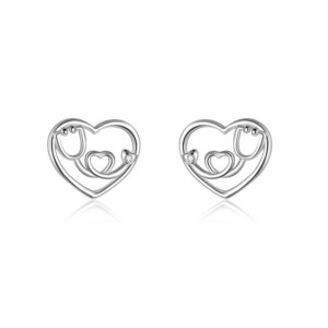 yfn nursing themed stud earrings sterling silver jewelry gift for nurse (stethoscope)