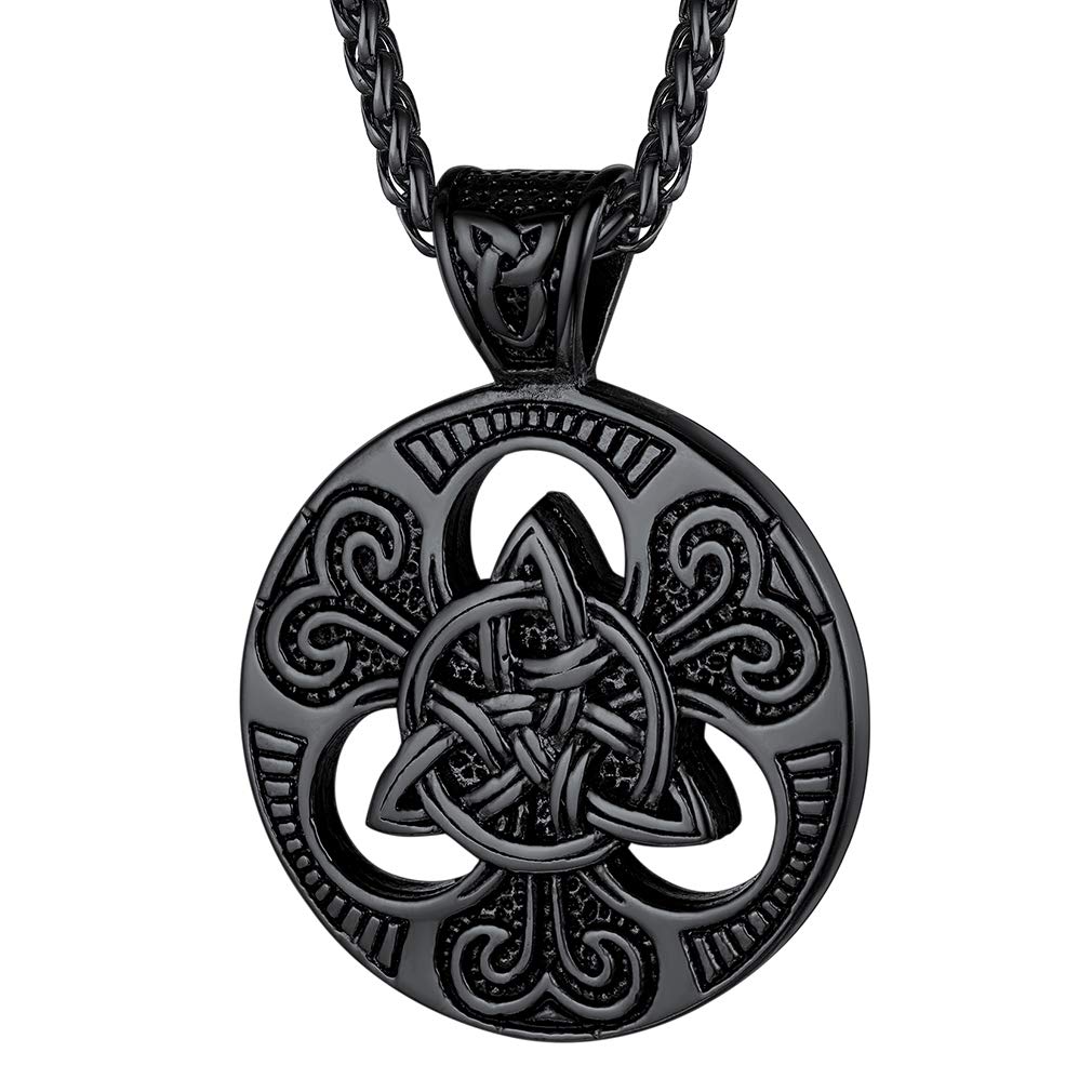 FaithHeart Celtic Triple Knot Necklace for Male Stainless Steel Vintage Pentacle Pendant Neck Charms for Women Statement Necklaces Amulet