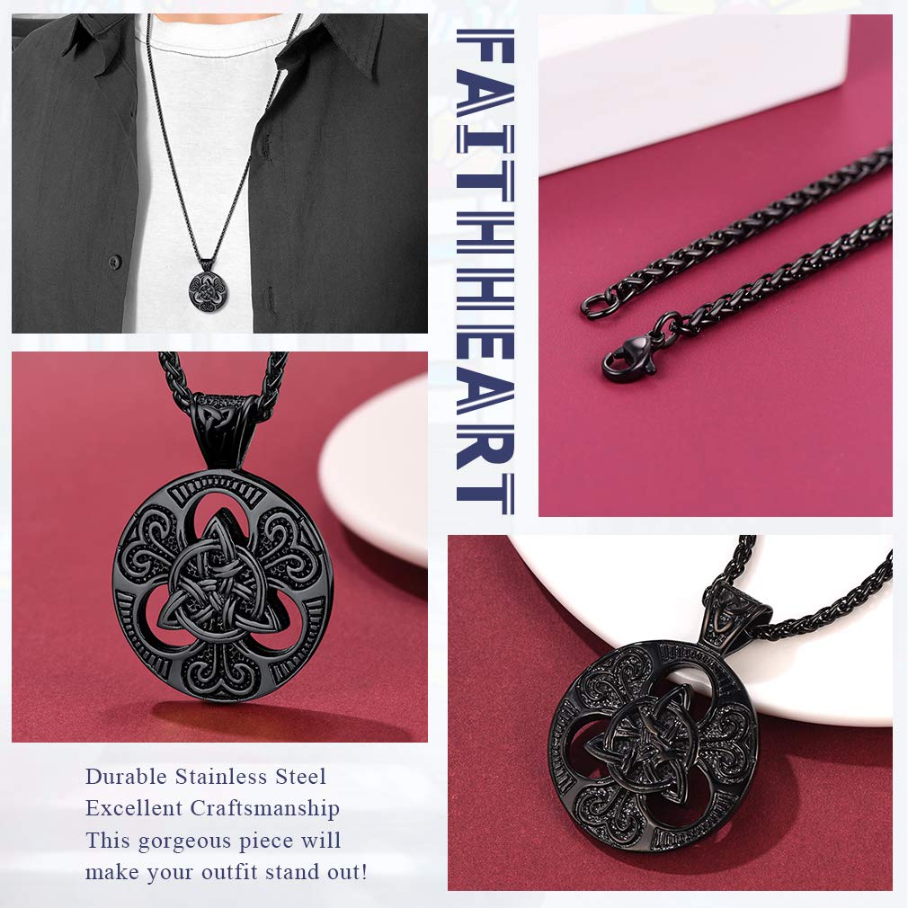 FaithHeart Celtic Triple Knot Necklace for Male Stainless Steel Vintage Pentacle Pendant Neck Charms for Women Statement Necklaces Amulet