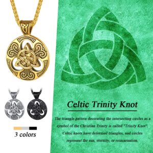 FaithHeart Celtic Triple Knot Necklace for Male Stainless Steel Vintage Pentacle Pendant Neck Charms for Women Statement Necklaces Amulet