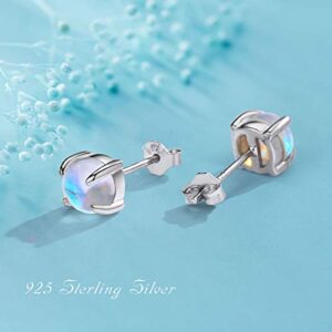 Moonstone Earrings 925 Sterling Silver Round Synthetic Moonstone Stud Earrings Moonstone Jewelry for Women Hypoallergenic Earrings for Sensitive Ears (A-Silver, 6)