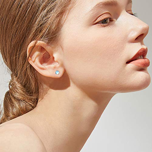 Moonstone Earrings 925 Sterling Silver Round Synthetic Moonstone Stud Earrings Moonstone Jewelry for Women Hypoallergenic Earrings for Sensitive Ears (A-Silver, 6)