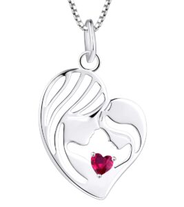 yl mother and daughter necklace 925 sterling silver mum hold child heart pendant created ruby necklace gifts for moms