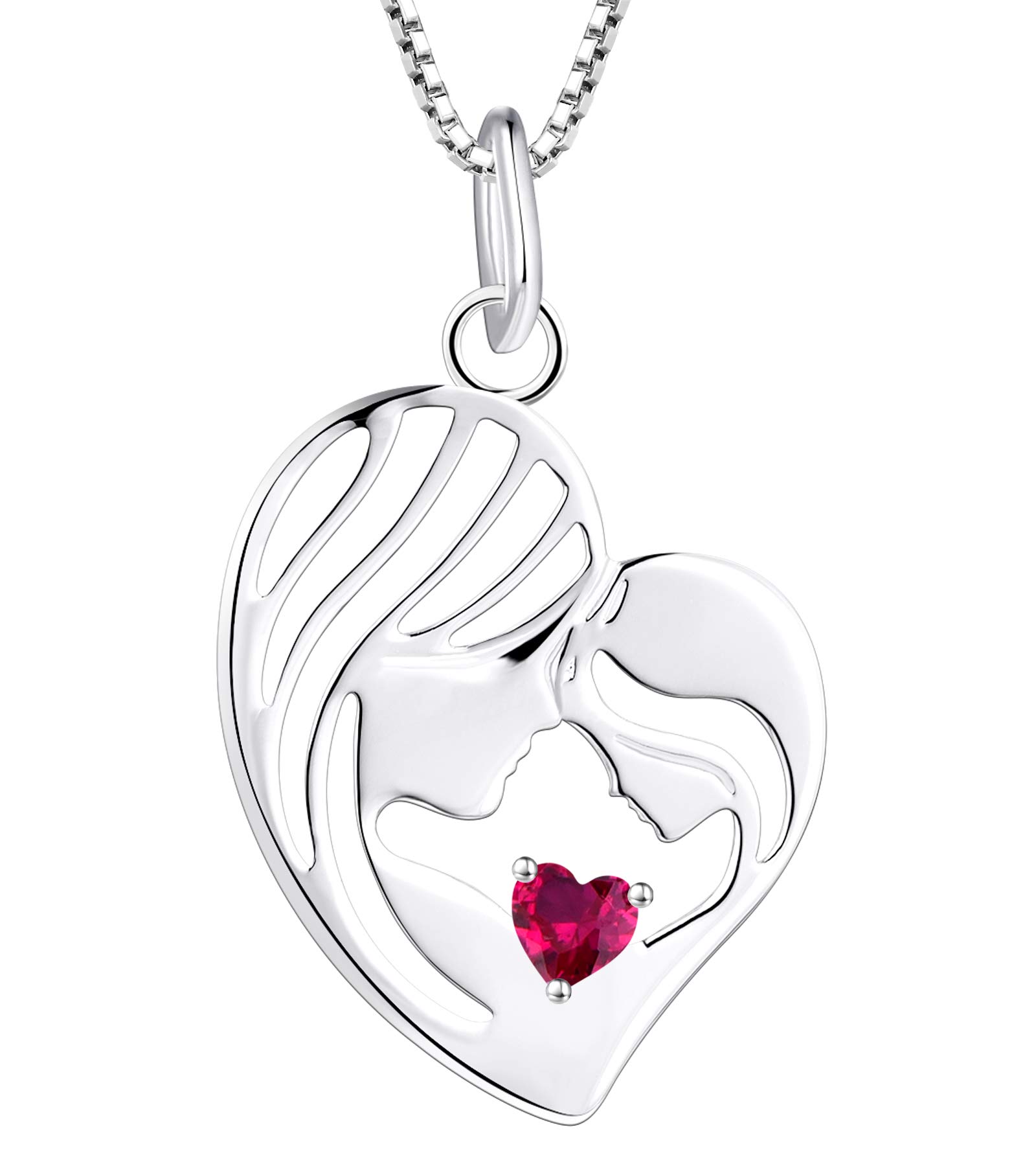 YL Mother and Daughter Necklace 925 Sterling Silver Mum Hold Child Heart Pendant Created Ruby Necklace Gifts for Moms