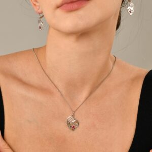 YL Mother and Daughter Necklace 925 Sterling Silver Mum Hold Child Heart Pendant Created Ruby Necklace Gifts for Moms