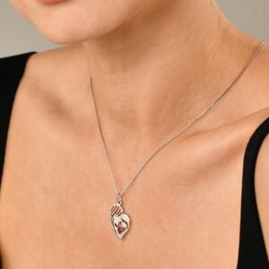 YL Mother and Daughter Necklace 925 Sterling Silver Mum Hold Child Heart Pendant Created Ruby Necklace Gifts for Moms