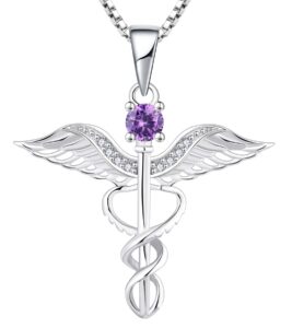 yl caduceus necklace 925 sterling silver doctor nurse themed pendant created amethyst/cubic zirconia angel wings snake jewelry for women