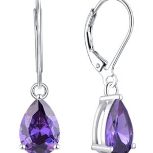 YL Dangle Drop Earrings Sterling Silver Solitaire Leverback Earring 7x10 MM Teardrop Created Amethyst Jewelry for Women