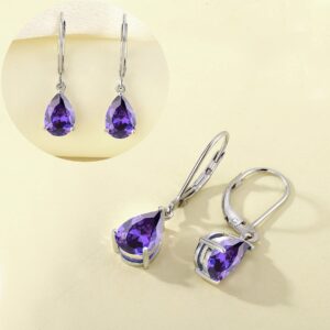 YL Dangle Drop Earrings Sterling Silver Solitaire Leverback Earring 7x10 MM Teardrop Created Amethyst Jewelry for Women