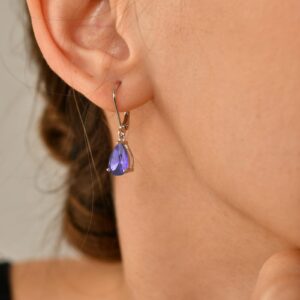 YL Dangle Drop Earrings Sterling Silver Solitaire Leverback Earring 7x10 MM Teardrop Created Amethyst Jewelry for Women