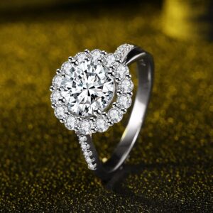 JIANGYUE Engagement Ring 3 carat Cubic Zirconia Wedding Ring for Women 14K White Gold Promise Rings for Her Size 9