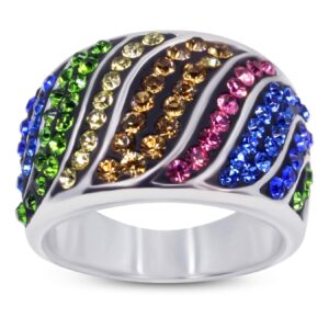 Savlano 18K White Gold Plated Rainbow Colorful Ring for Women (7)