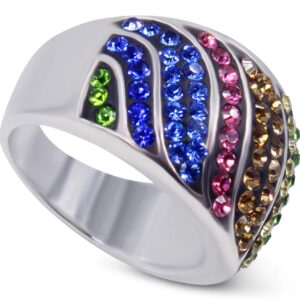 Savlano 18K White Gold Plated Rainbow Colorful Ring for Women (7)