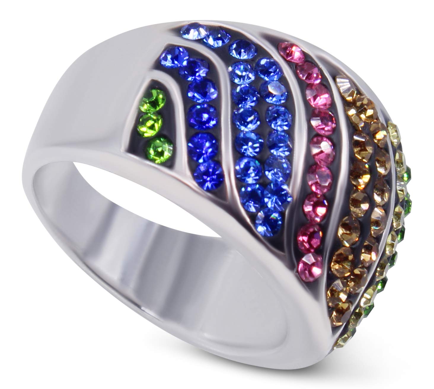 Savlano 18K White Gold Plated Rainbow Colorful Ring for Women (7)