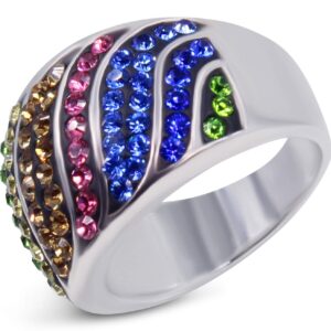 Savlano 18K White Gold Plated Rainbow Colorful Ring for Women (7)