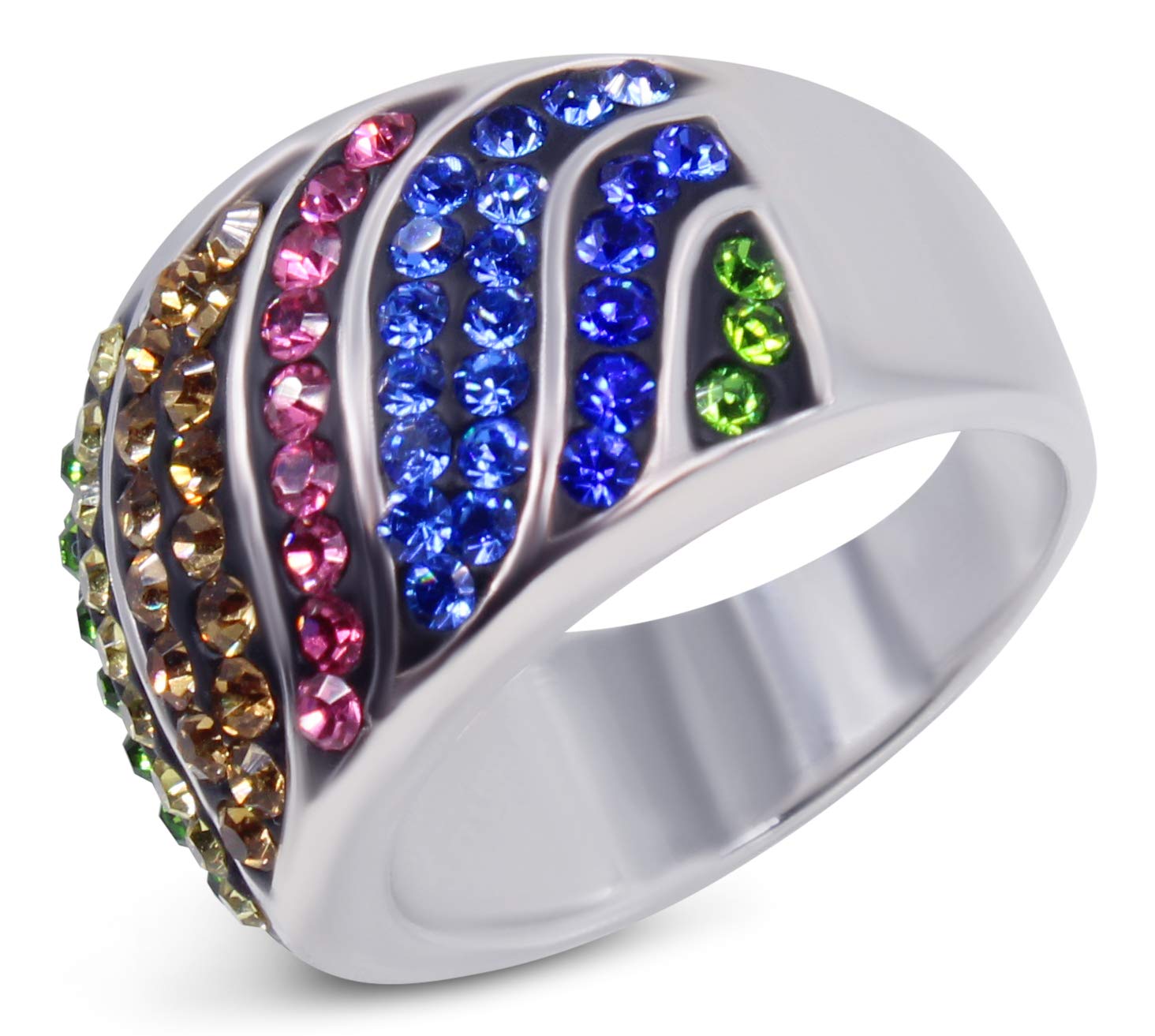 Savlano 18K White Gold Plated Rainbow Colorful Ring for Women (7)