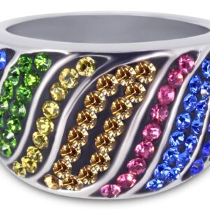 Savlano 18K White Gold Plated Rainbow Colorful Ring for Women (7)