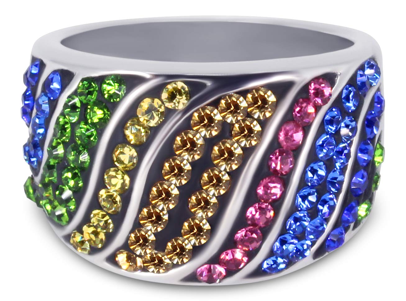 Savlano 18K White Gold Plated Rainbow Colorful Ring for Women (7)