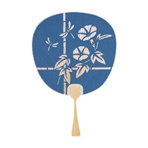 伏見上野旭昇堂 miyako fan bamboo pattern crepe carving morning glory dragonfly (navy blue) 132