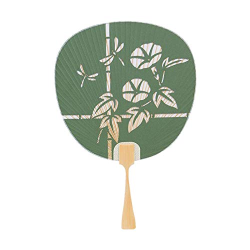 伏見上野旭昇堂 Miyako Fan Bamboo Pattern Crepe Carving Morning Glory Dragonfly (Green) 133