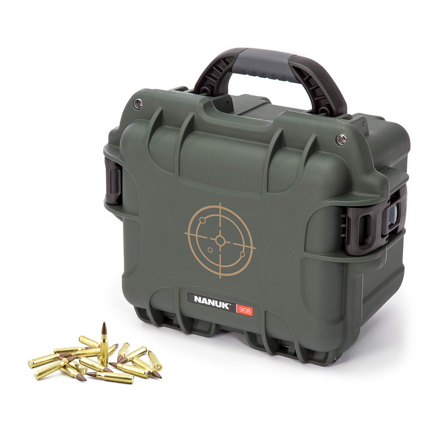 Nanuk 908 Waterproof Hard Case for Gun Ammo w/White Target Logo - Olive