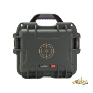 nanuk 905 waterproof hard case for gun ammo w/white target logo - olive