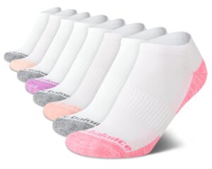 new balance girls' athletic low cut socks with reinforced heel and toe (8 pack), size medium, white assorted