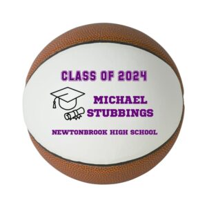 personalized custom graduation 2024 basketball gift - graduation class of 2024 - graduation gift for boy - graduation gift for girl (regulation basketball, puprle text)