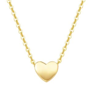 carleen solid real 14k yellow gold tiny dot 6mm round small cute simple heart necklace pendant minimalist dainty everyday fine jewelry for women, 16+2 extender gold chain