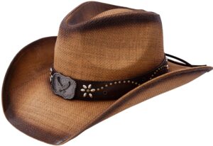 queue essentials men & women's woven straw cowboy cowgirl hat western outback w/wide brim (eagle)