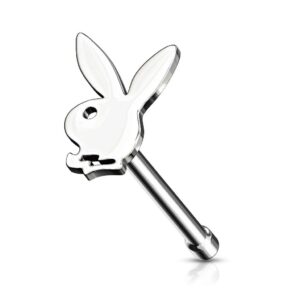 playboy bunny top 316l surgical steel nose stud rings jewelry stud (silvertone)