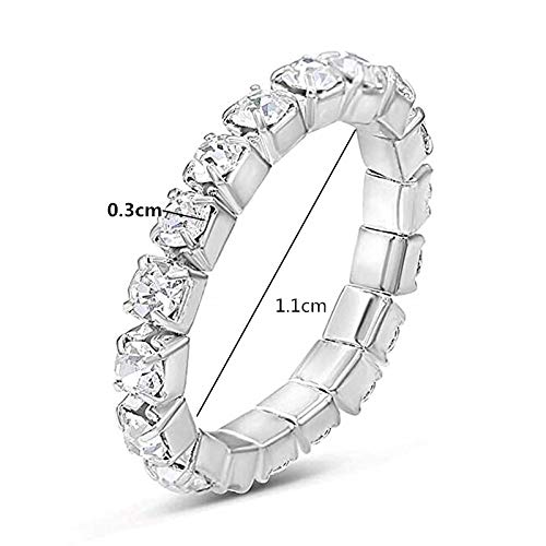 JinYu 10 Pcs Rhinestone 1 Rows Crystals Inlaid Paved Jewelry Stretch Elastic Finger Ring for Women Silver, Colorful