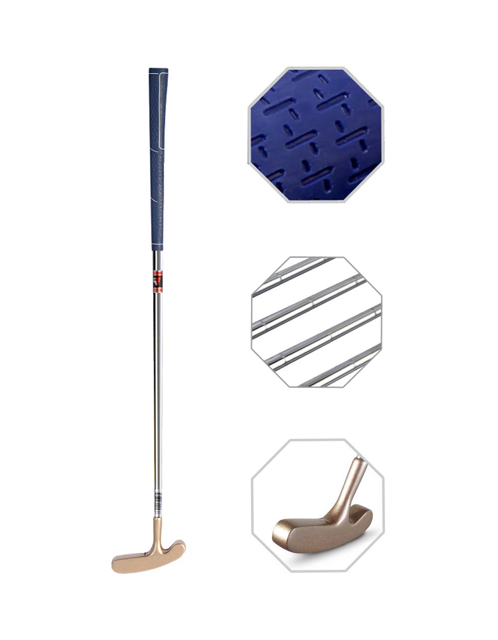 Two Way Junior Golf Putter Stainless Steel Kids Putter Both Left and Right Handed Easily Use for Kids Ages 6-8(Gold Head+Blue Grip,27 inch,Age 6-8)