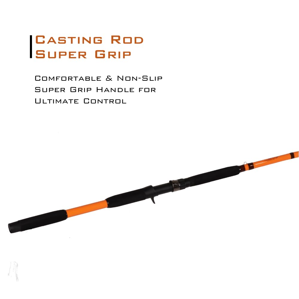 Catfish Pro Tournament Series Casting Rod - 7'6" One-Piece Rod with S-Glass, E-Glass & Carbon Graphite Construction, Super Grip, Glow Tip, Heavy-Duty Stainless-Steel Guides - Ideal for Big Catfishing!