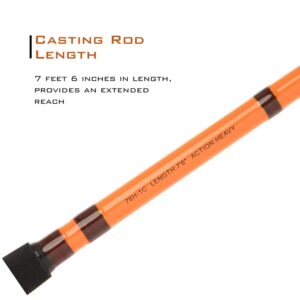 Catfish Pro Tournament Series Casting Rod - 7'6" One-Piece Rod with S-Glass, E-Glass & Carbon Graphite Construction, Super Grip, Glow Tip, Heavy-Duty Stainless-Steel Guides - Ideal for Big Catfishing!