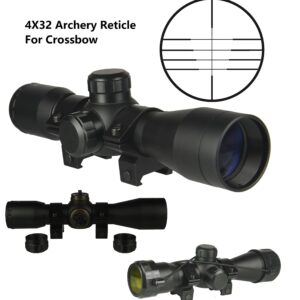 TWP 4x32 Compact Hunting Crossbow Archery Scope, Multiple Range Reticle, 1" Tube and Mid-Height Weaver Ring Mount