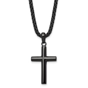 lex & lu stainless steel polished gun metal ip-plated cross 24'' necklace